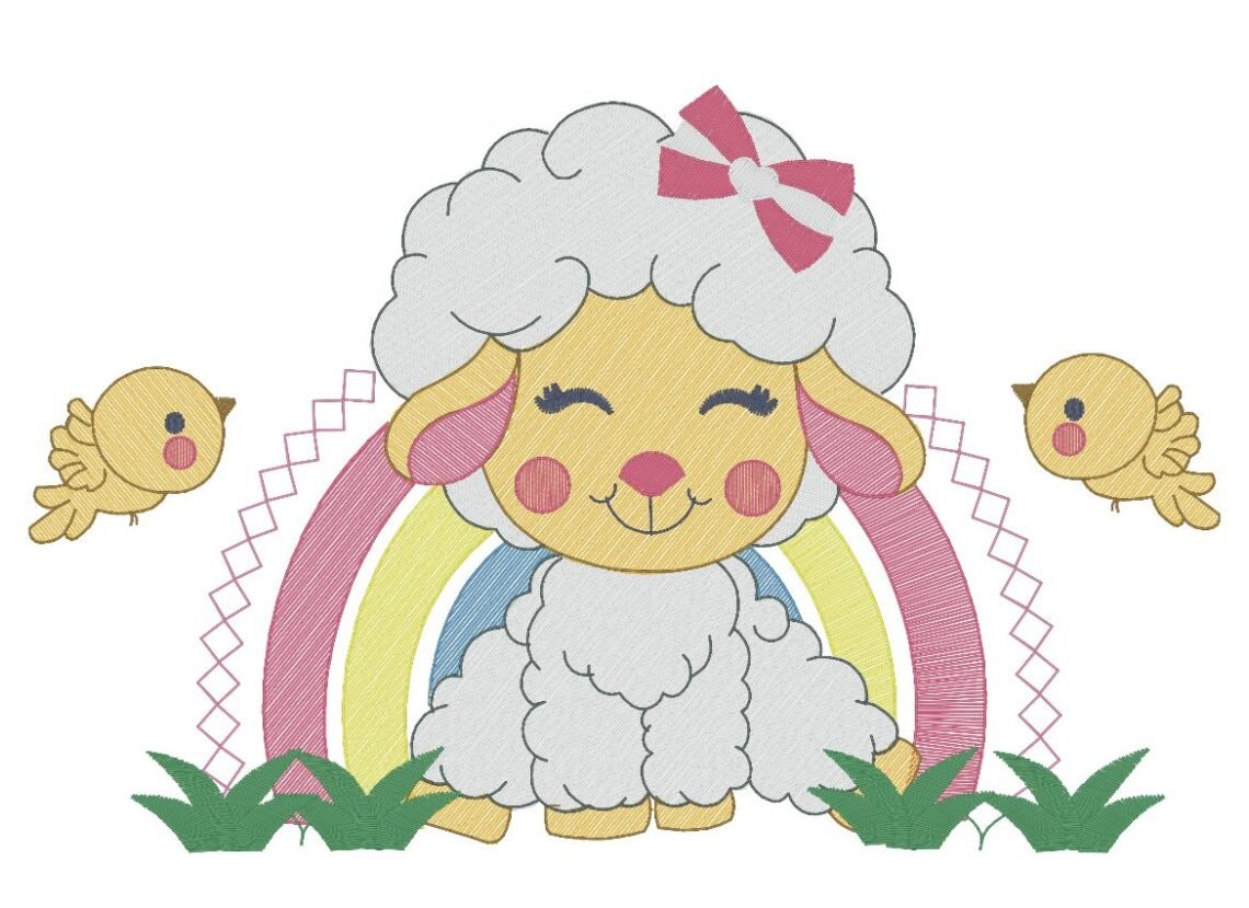 Sheep with rainbow embroidery design - embnew.com