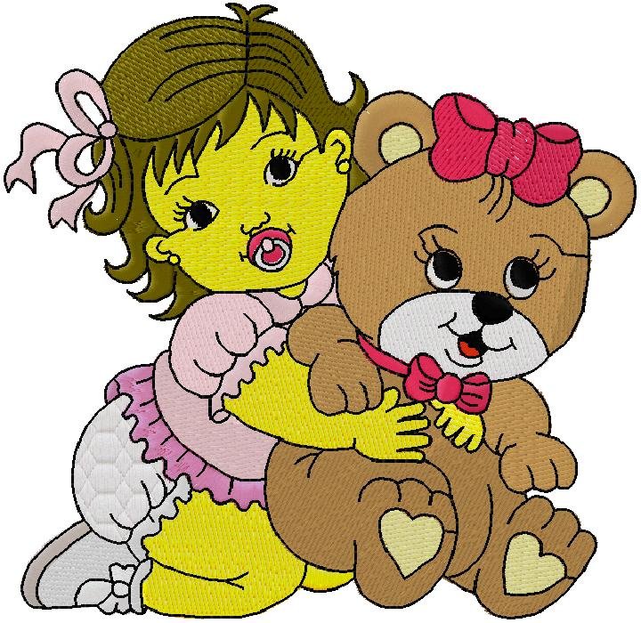 Girl with Teddy Bear machine embroidery design - embnew.com