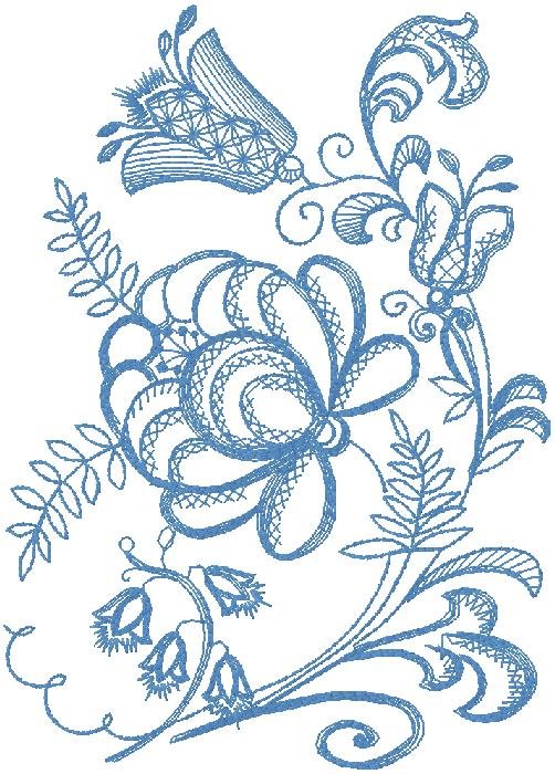 Blue flowers free embroidery design - embnew.com