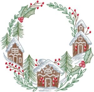 Christmas Gingerbread Village Wreath Embroidery Design - embnew.com