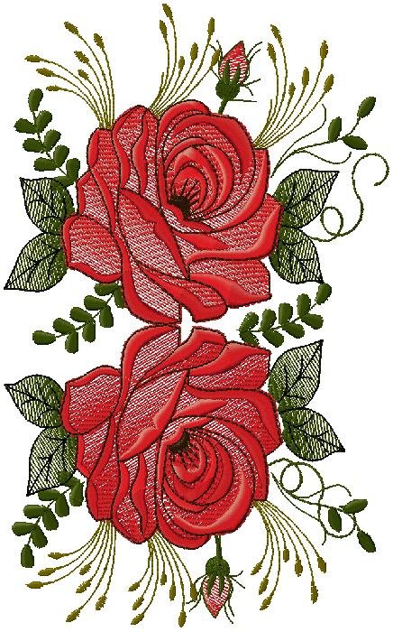 Elegant Red Rose Floral Embroidery Design - embnew.com